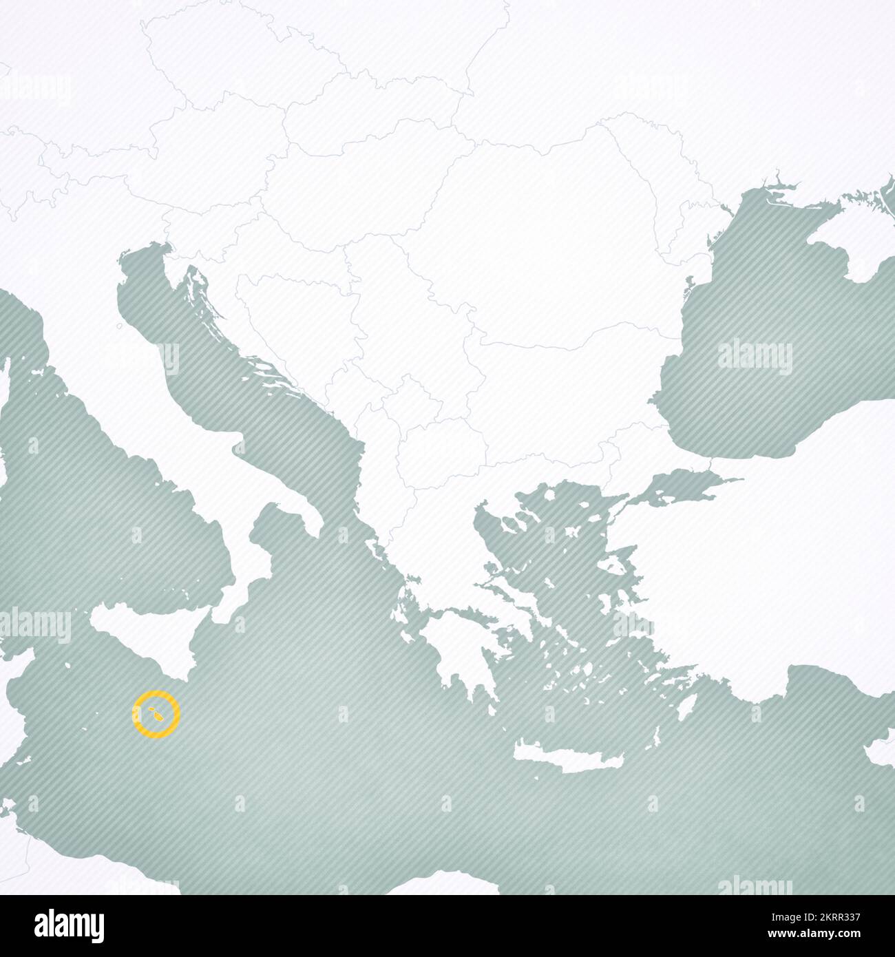Malta on the map of Balkans with softly striped vintage background ...
