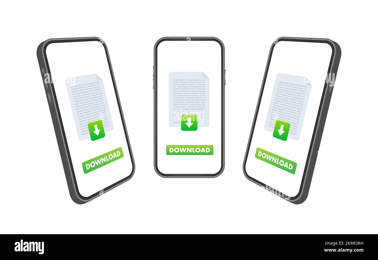 Smartphone with file download. Downloading process concept. Vector ...