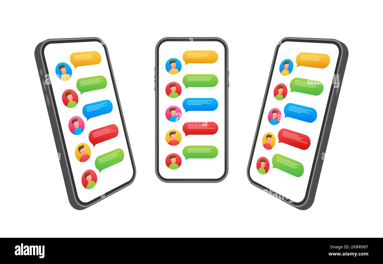 Messaging concept. Chatting people. Chat text bubbles on phone screen ...