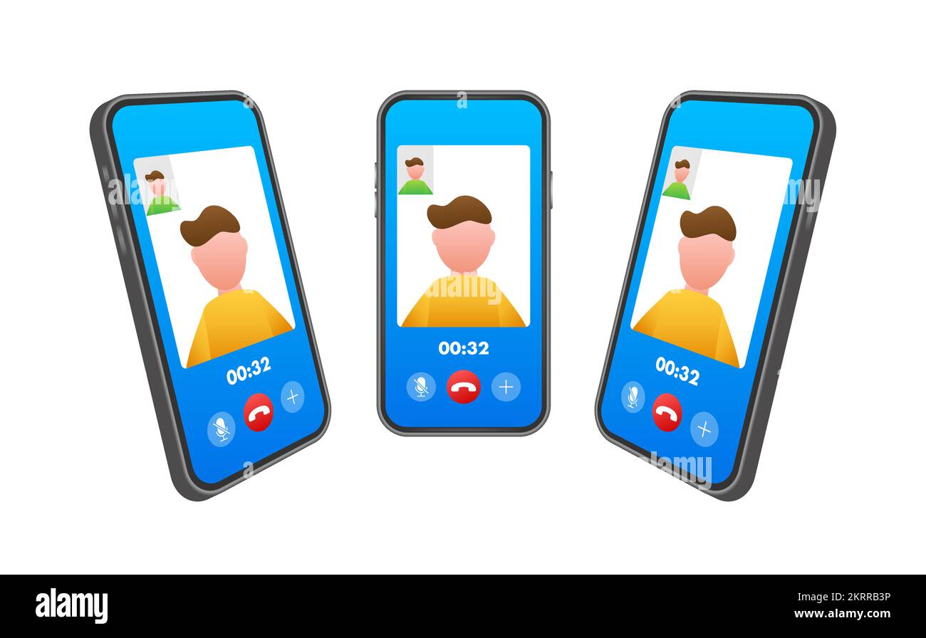 Incoming video call on laptop. Laptop with incoming call, man profile ...