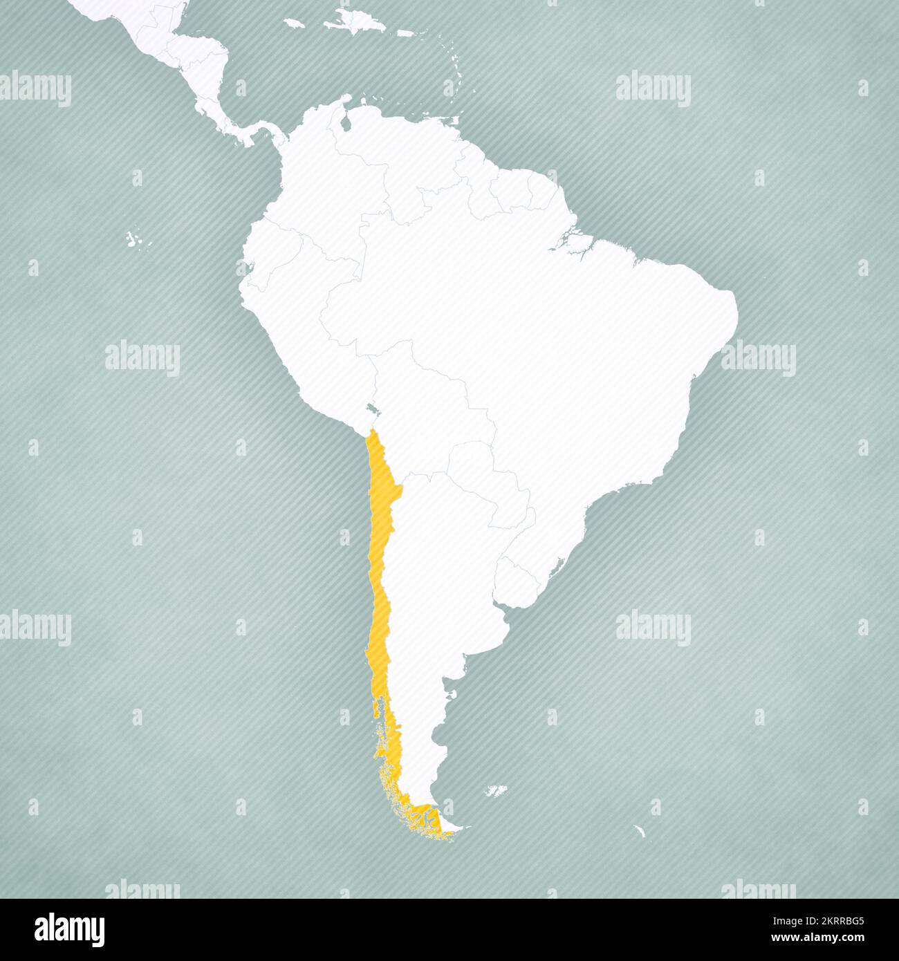 Chile on the map of South America with softly striped vintage ...