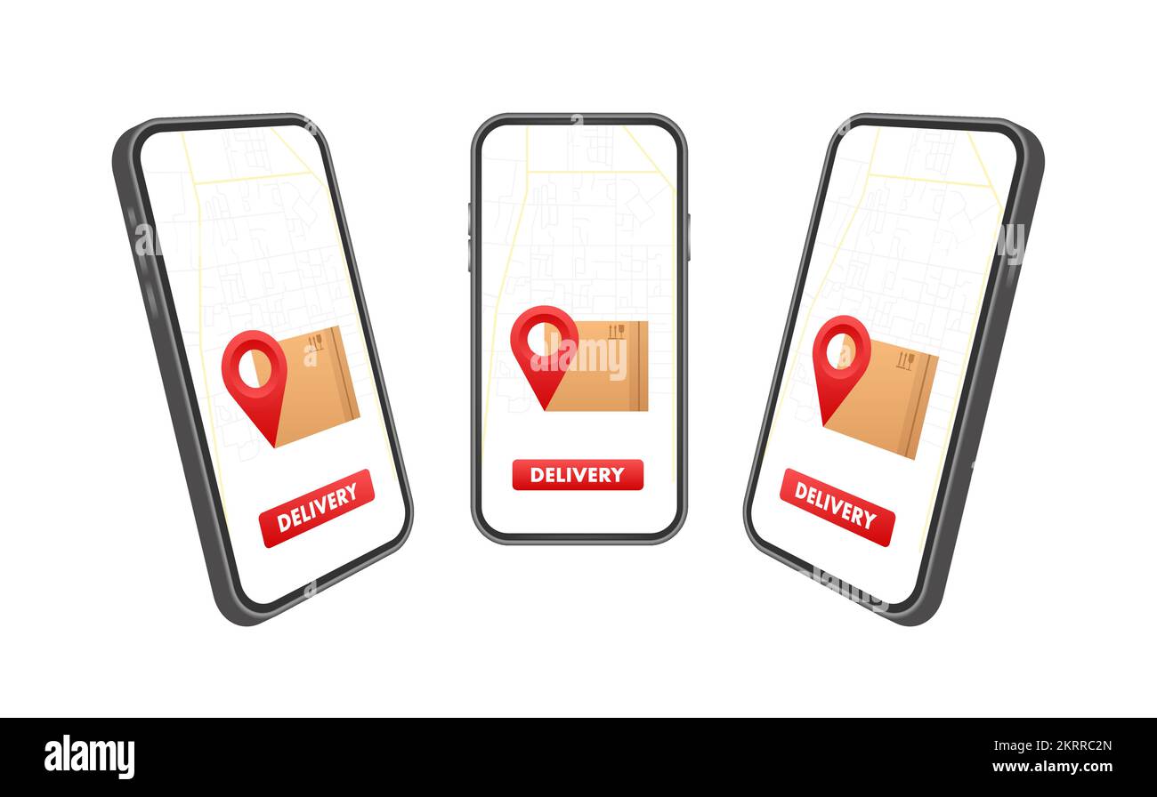 Delivery Website Banner. Delivery service app on smartphone screen ...