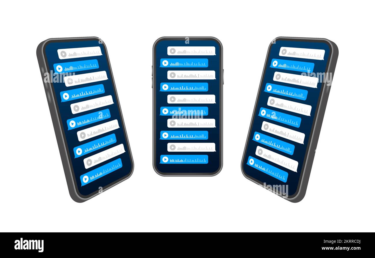 Voice, Record Audio message, speech bubble. Messenger chat screen ...