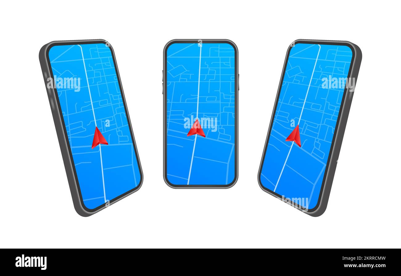 Smartphone With Mobile Navigation App On Screen Route Map With Symbols Showing Location Of Man