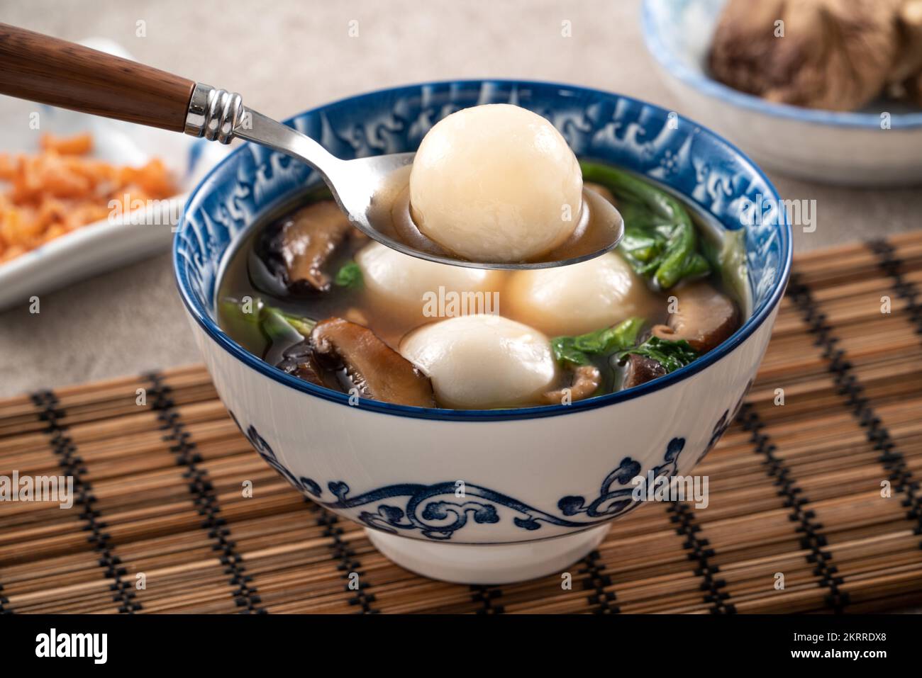 Eating big tangyuan yuanxiao (tang yuan, glutinous rice dumpling balls ...