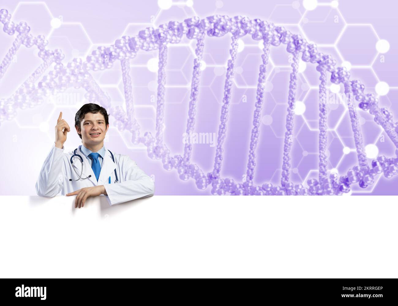 Doctor with banner Stock Photo - Alamy