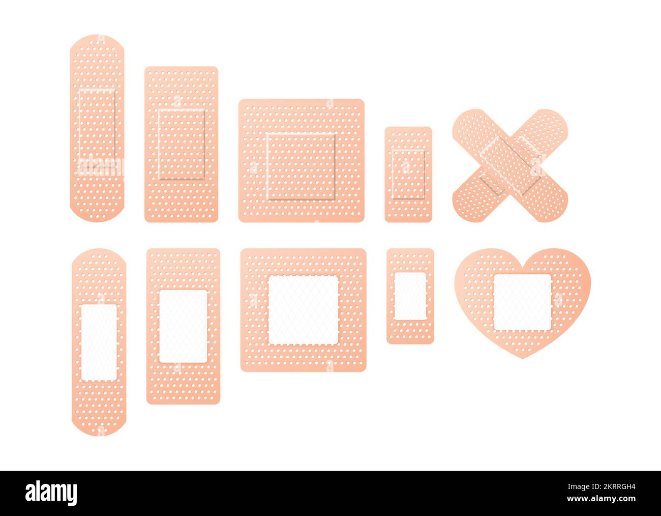Elastic medical plasters. Adhesive bandage, called a sticking plaster collection. Vector ...