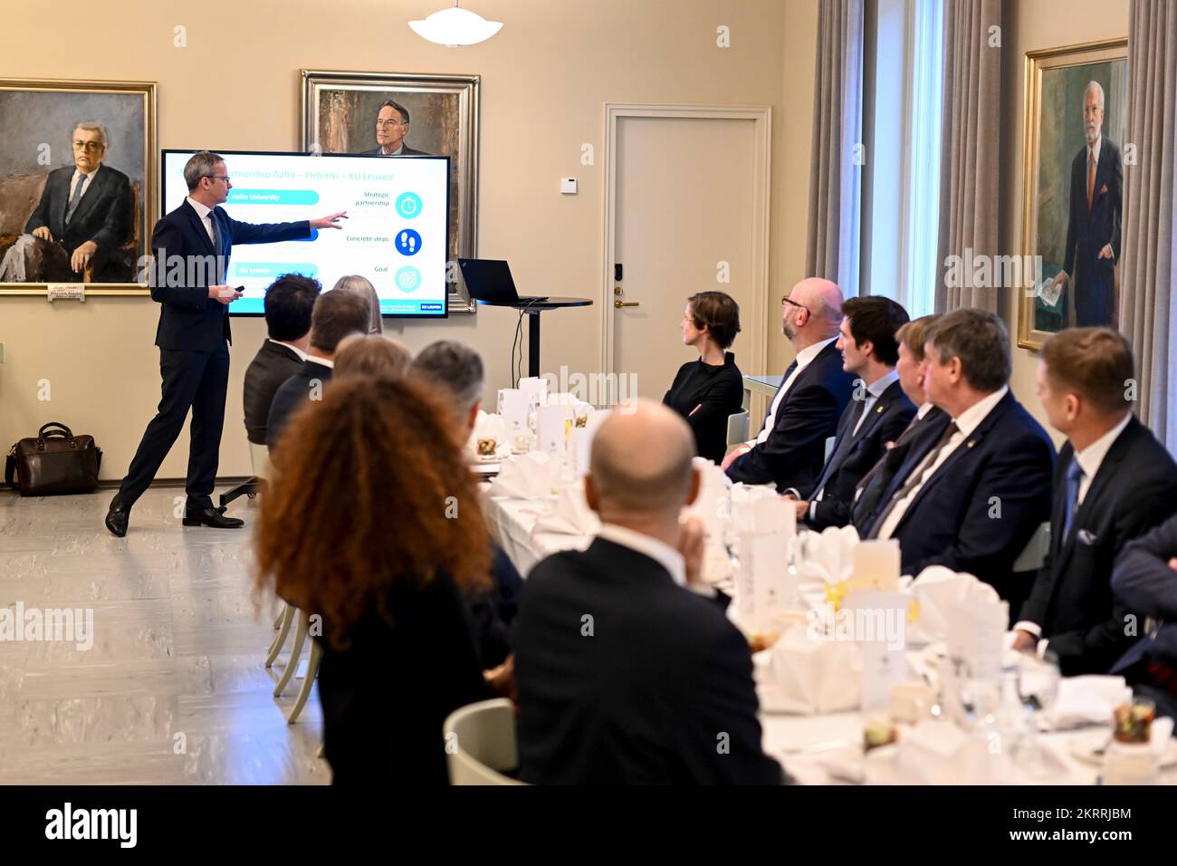Luc Sels, rector of KU Leuven pictured during a visit to Aalto ...