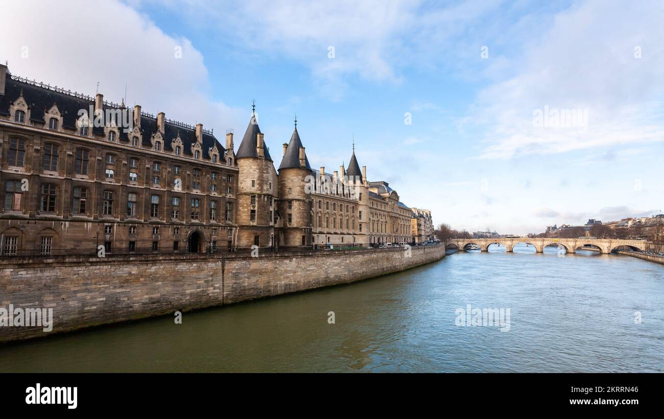 Stone embankment of the river Seine in the center of Paris, France ...