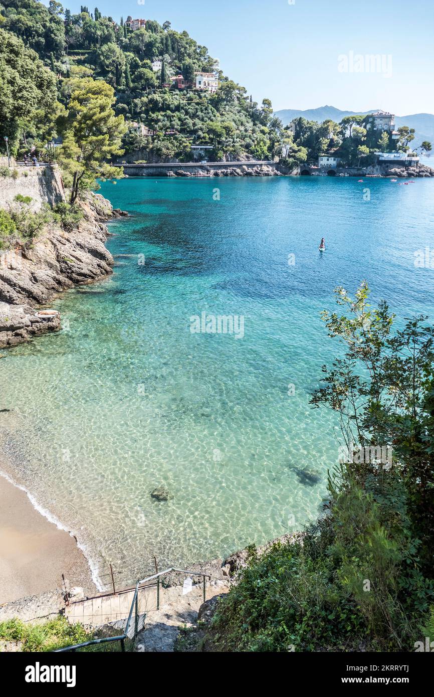 The bay of Paraggi in Portofino with green and transparent water Stock ...