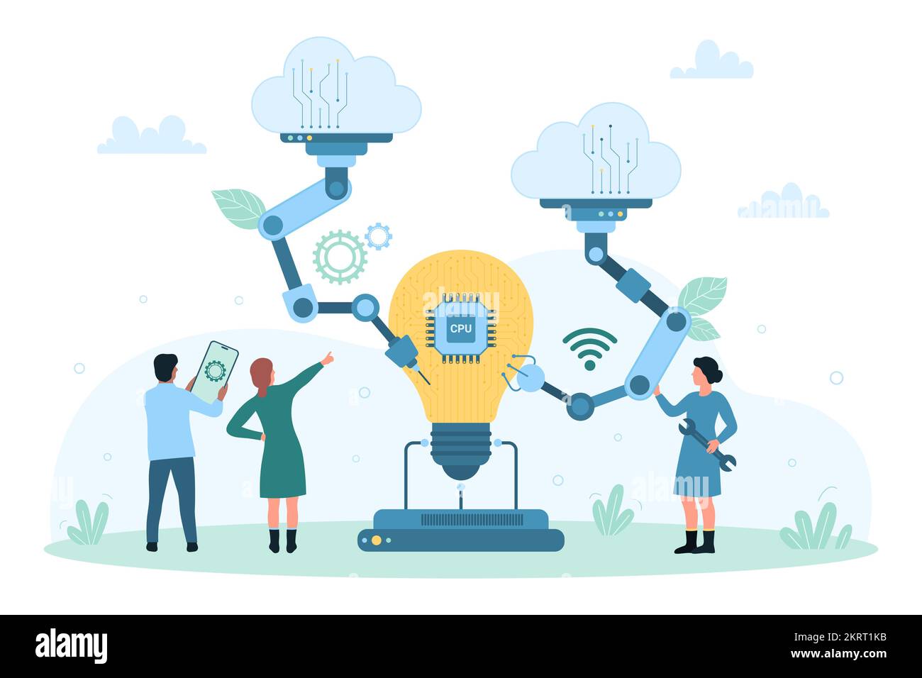 Project Development Vector Illustration Cartoon Tiny People Use