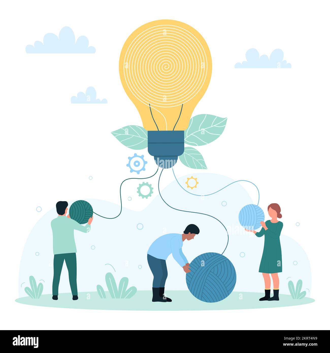 Idea and project development, collective teamwork vector illustration ...