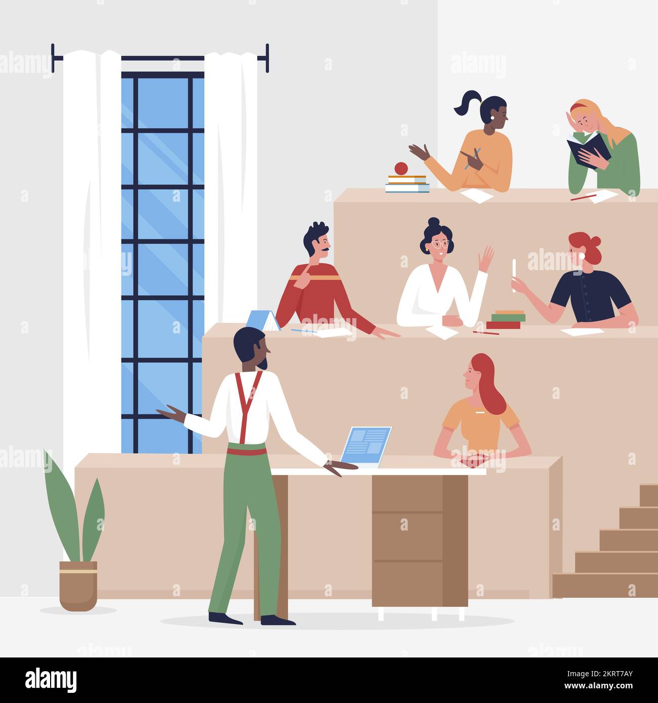 University professor communication with students in college lecture ...