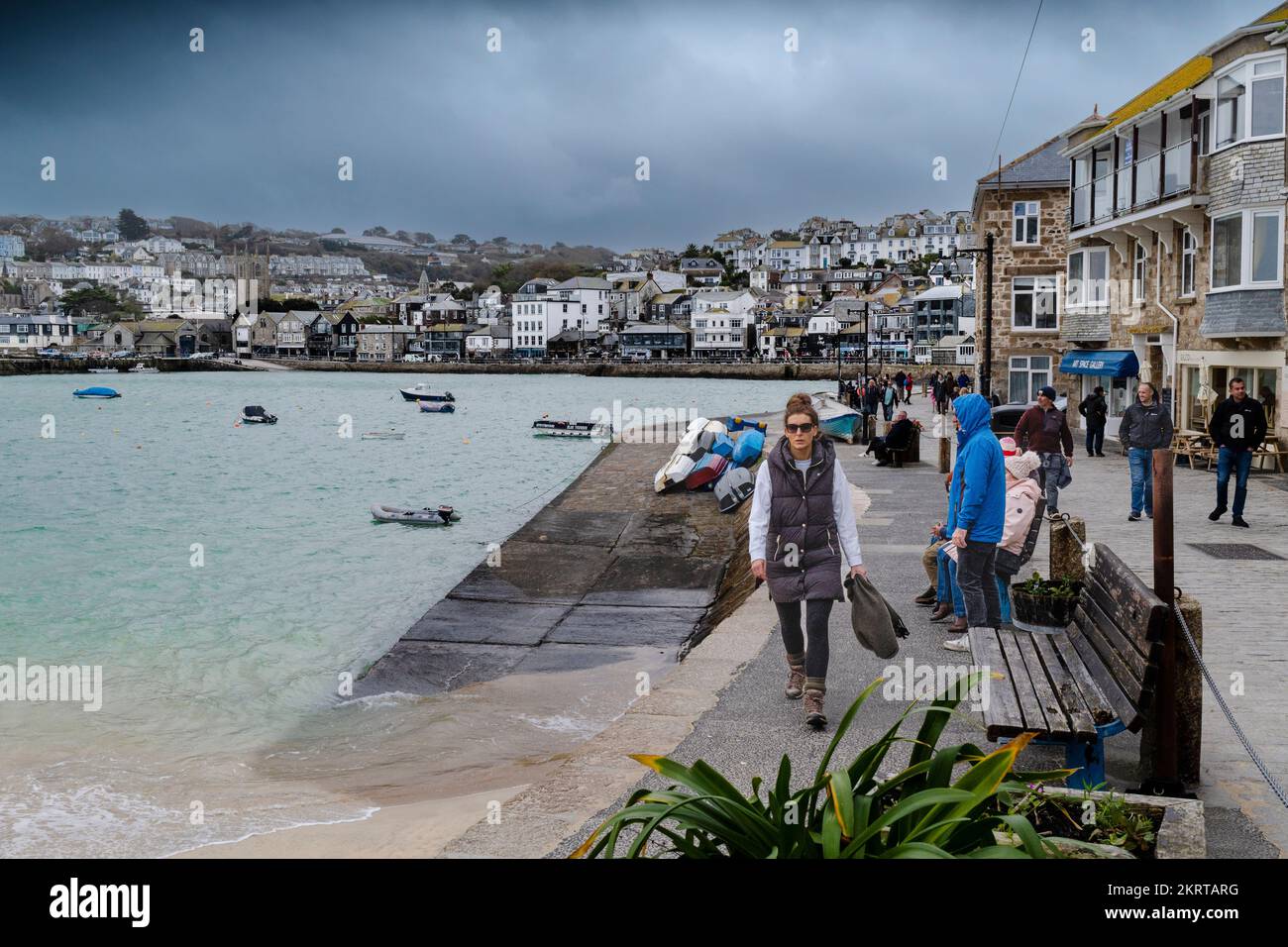 UK weather. A rainy chilly miserable day in the historic seaside town ...