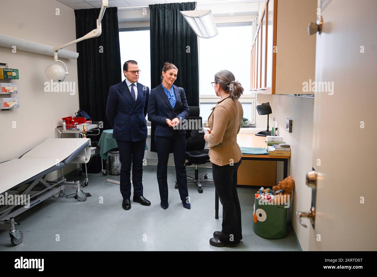 Crown Princess Victoria and Prince Daniel are shown an examination room ...