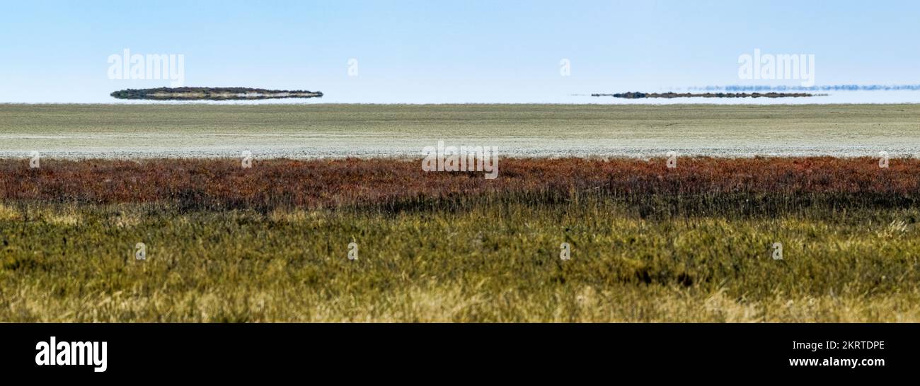 Fata morgana mirage looks like UFO above the desert. Etosha, Namibia ...