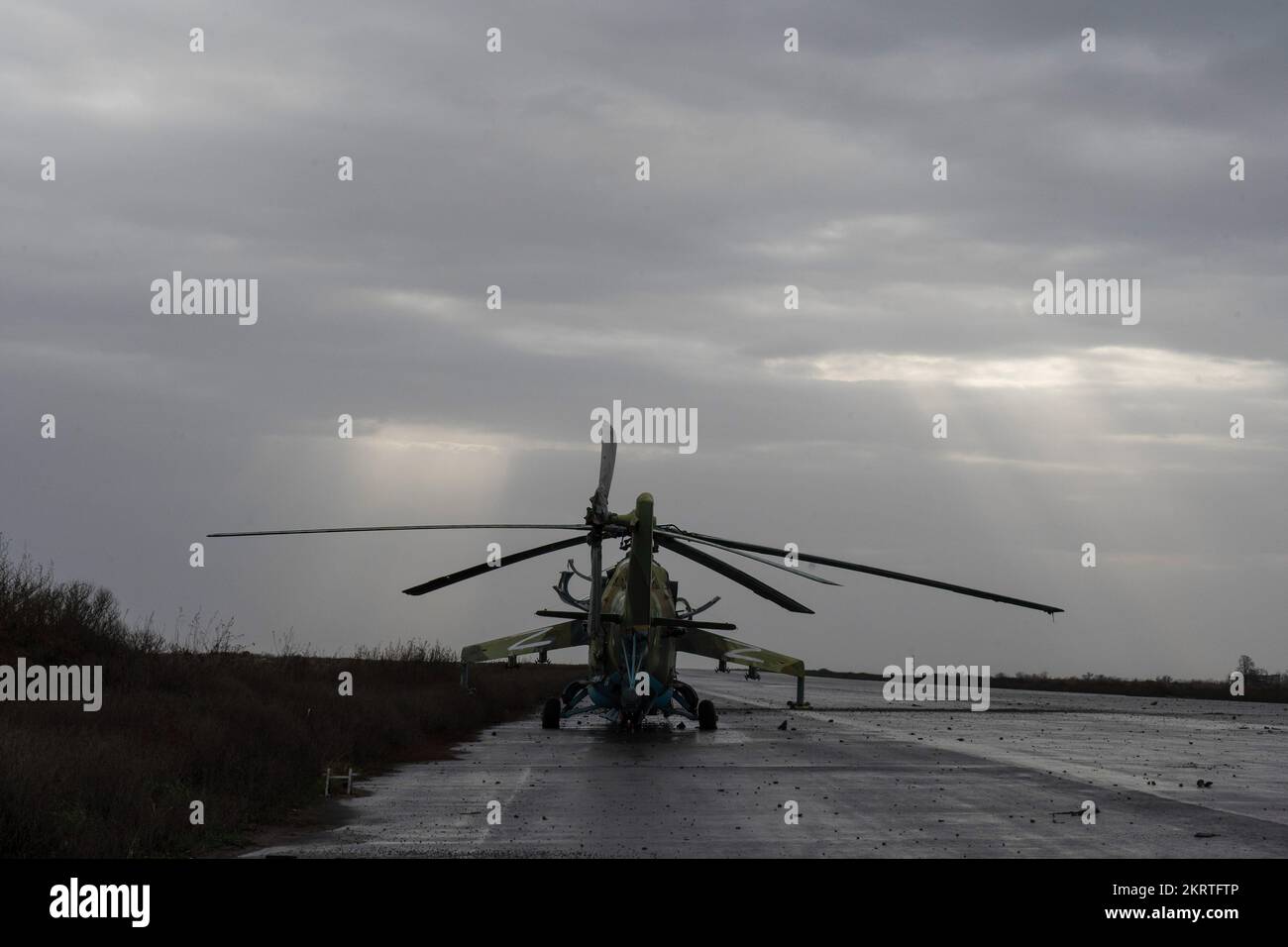 A combat helicopter Mil Mi-24 with the letter 'Z' written on the wings ...