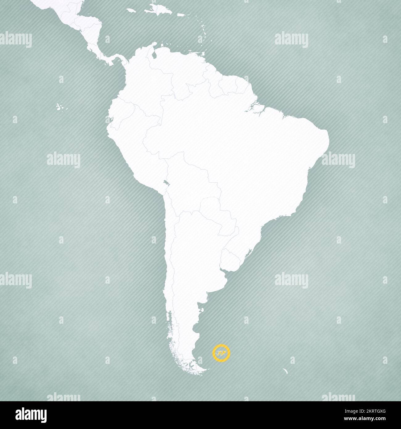 Falkland Islands on the map of South America with softly striped ...
