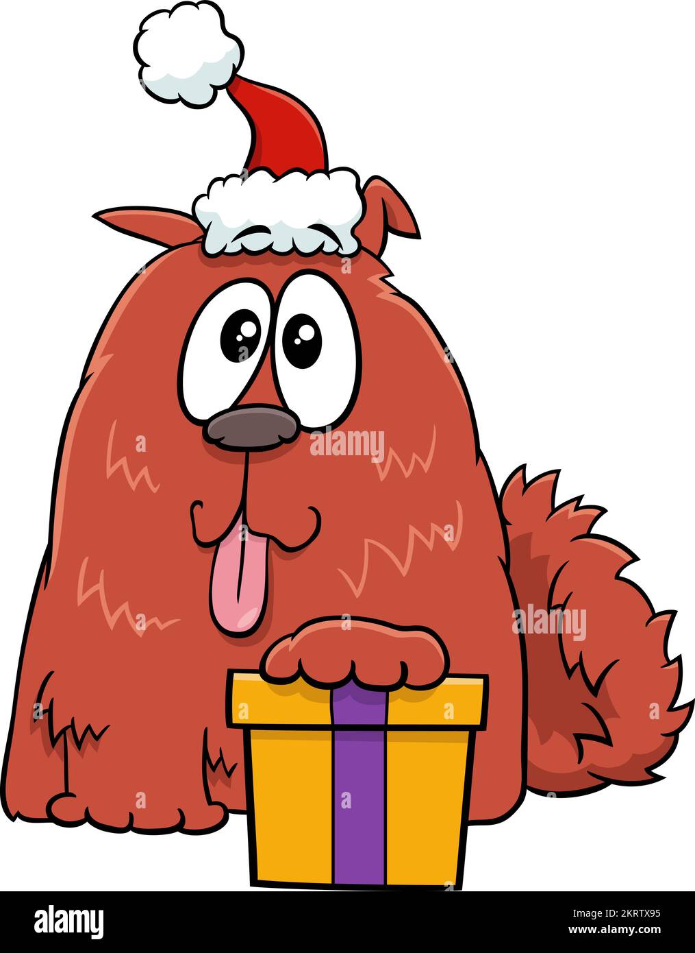 Cartoon illustration of funny dog animal character with gift on ...