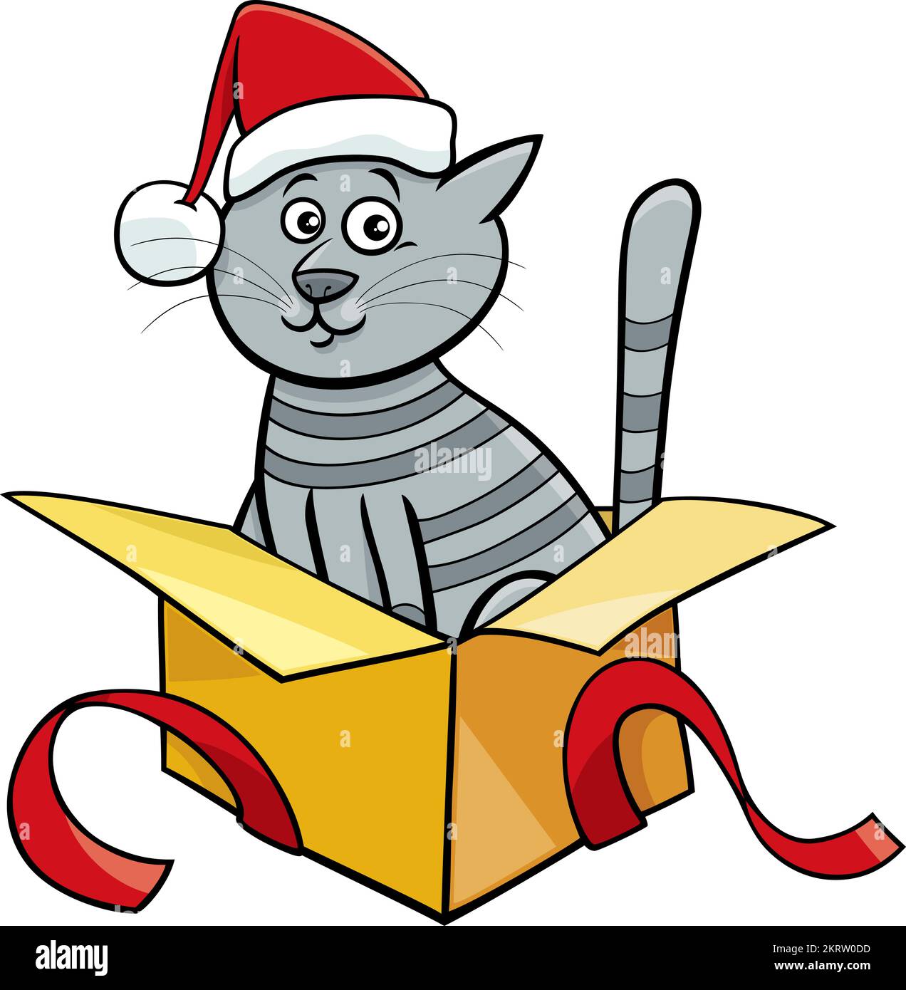 Cartoon illustration of cat animal character in Christmas present box ...