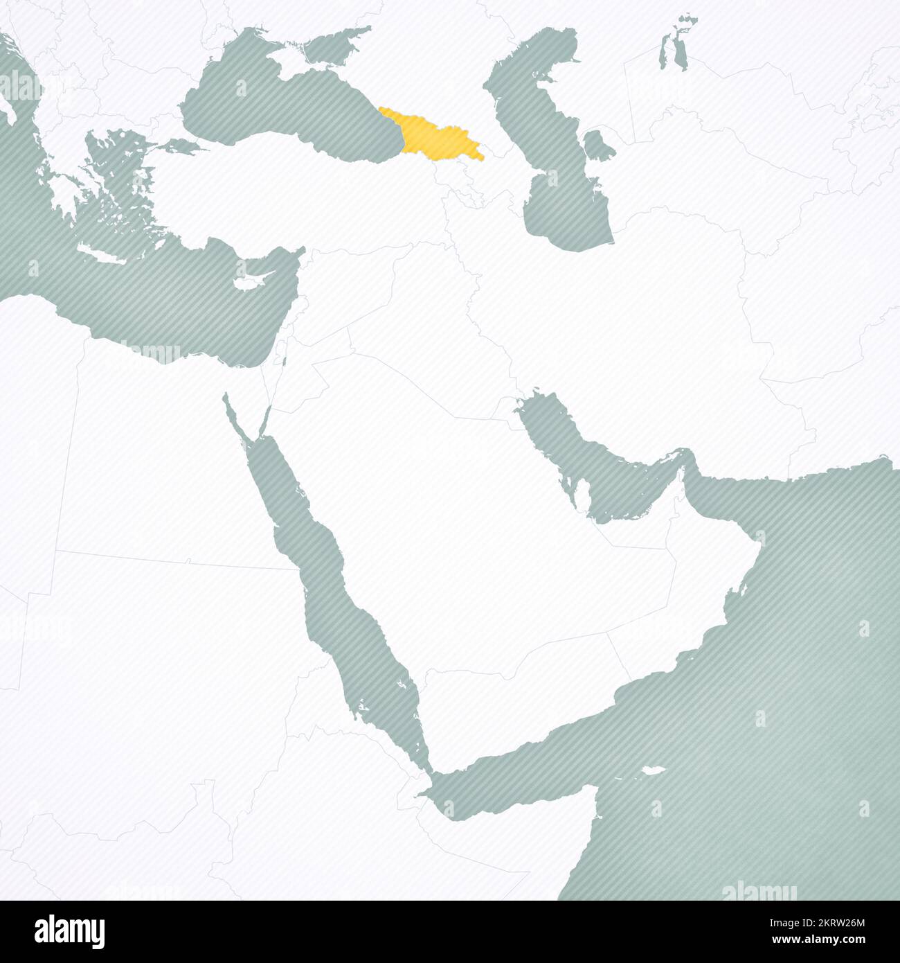Georgia on the map of Middle East (Western Asia) with softly striped ...