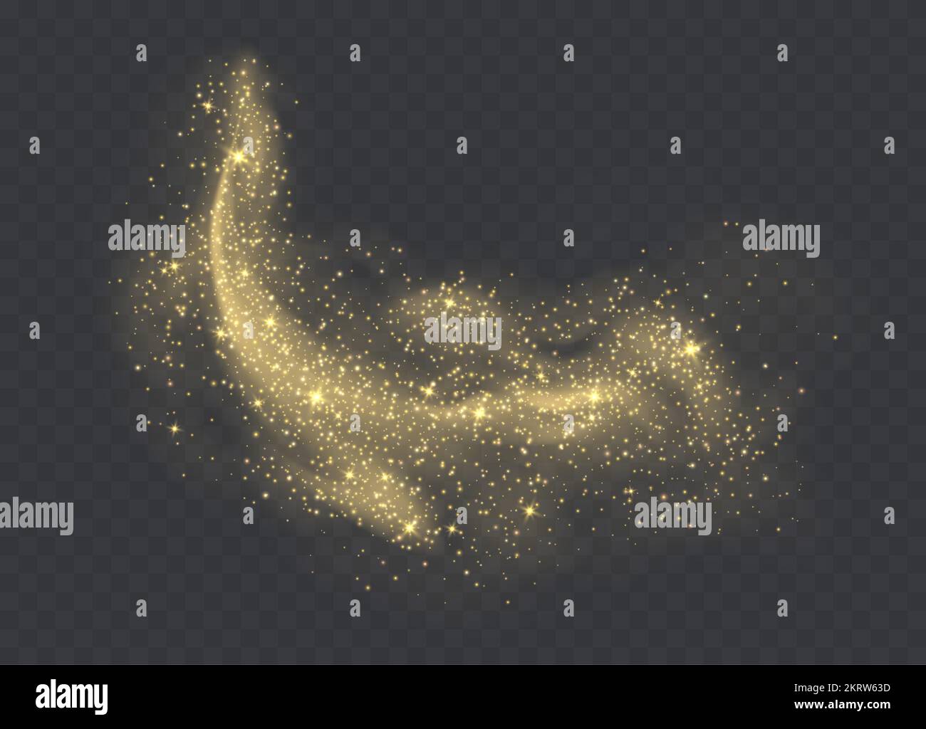 Golden dust cloud with sparkles isolated on transparent background. Stardust sparkling ...