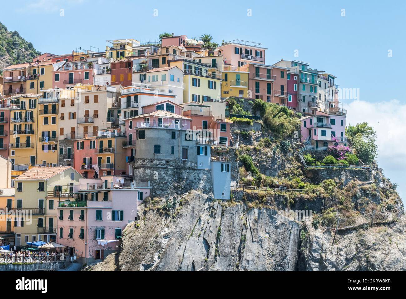 Aerial view of Manarola in Cinque Terre, beautiful town above the sea ...