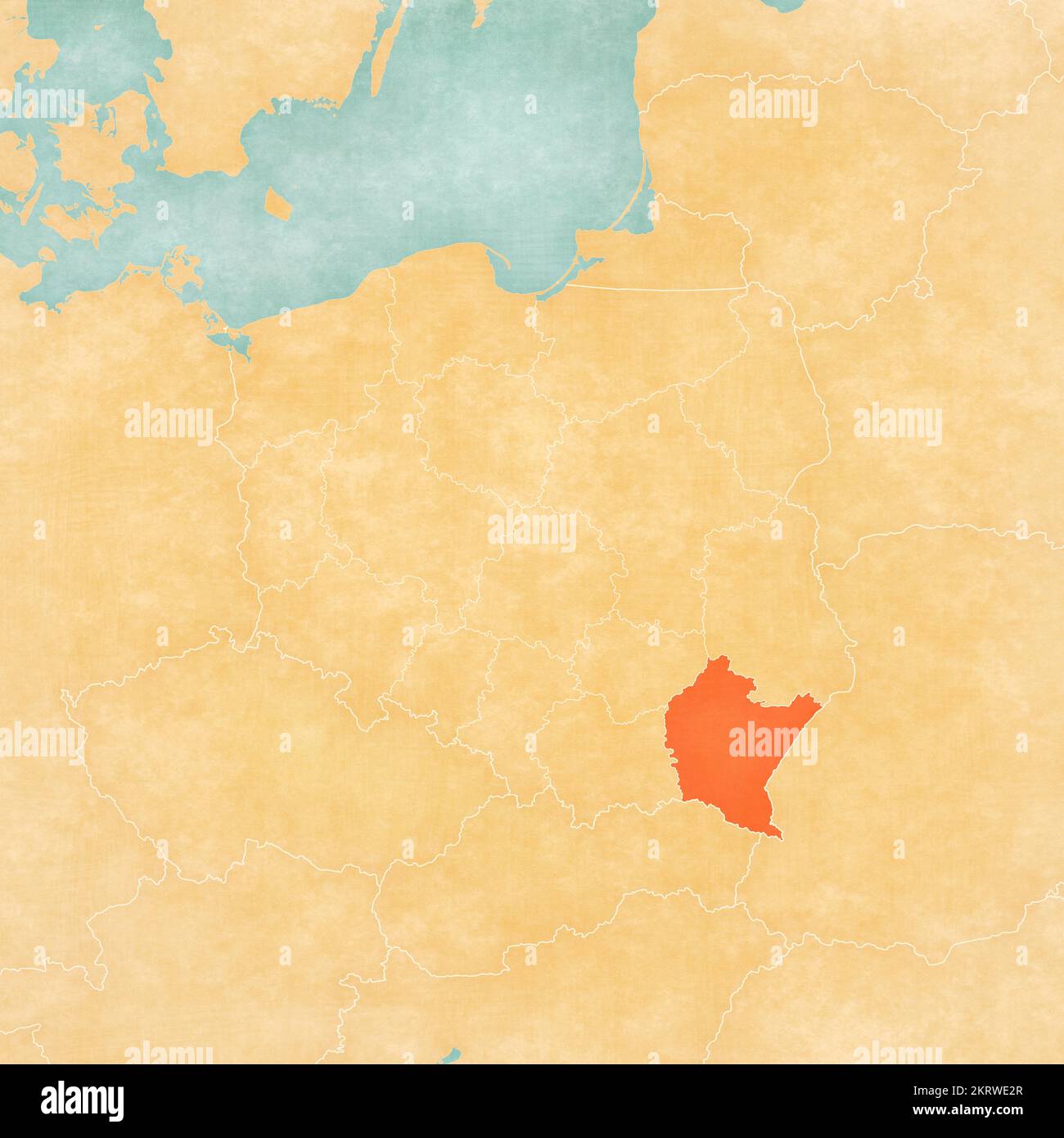 Subcarpathia on the map of Poland in soft grunge and vintage style ...