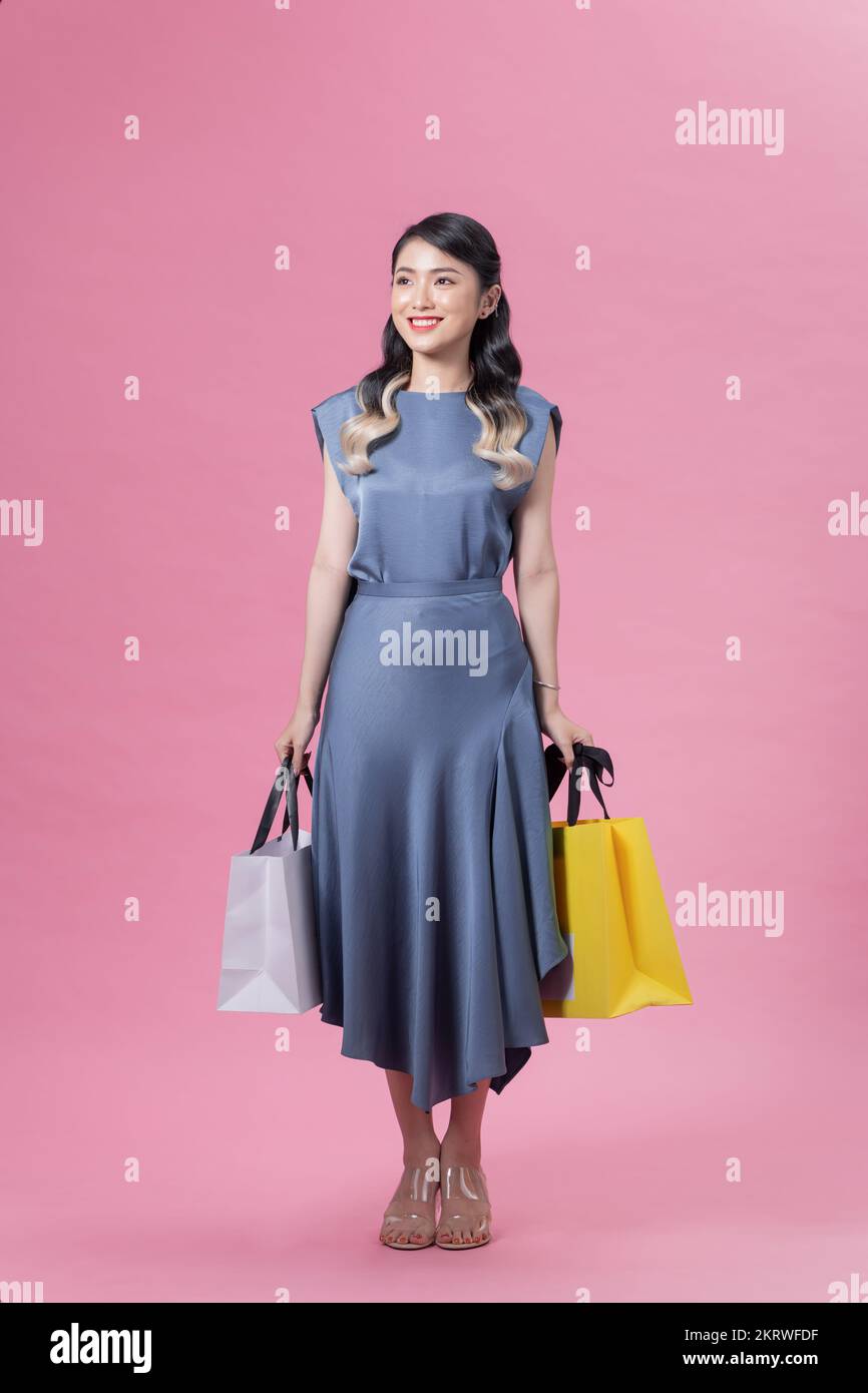 Attractive Smiling Vietnamese Woman Wearing High Heels And Blue Dress 1133
