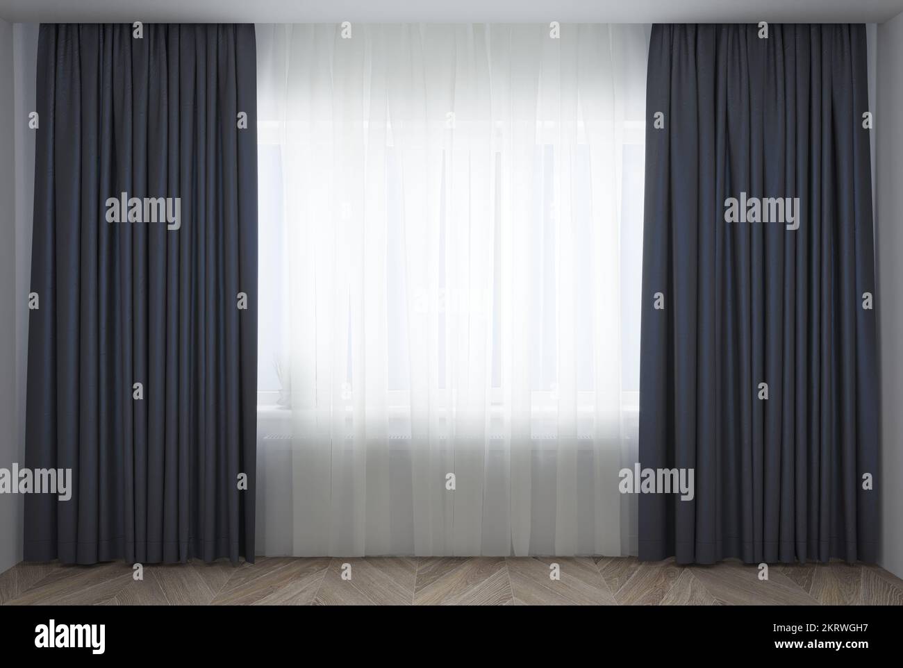 Room with a window with closed curtains 1 Stock Photo - Alamy