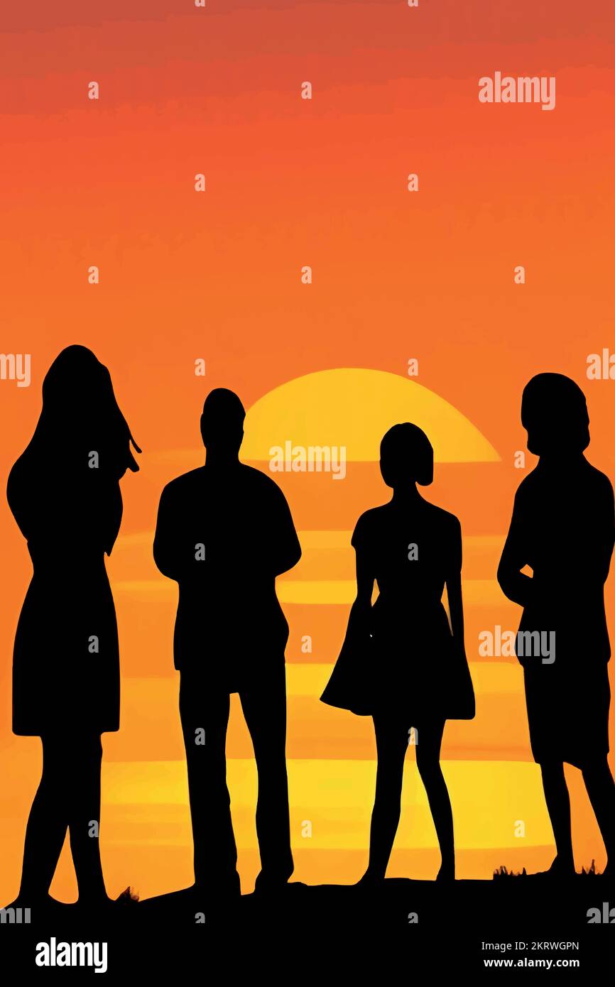 Family friends group in silhouette Stock Vector Images - Alamy