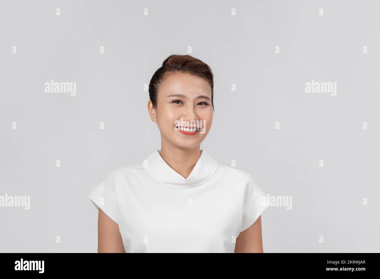 Portrait of authentic happy woman without makeup, smiling at camera ...