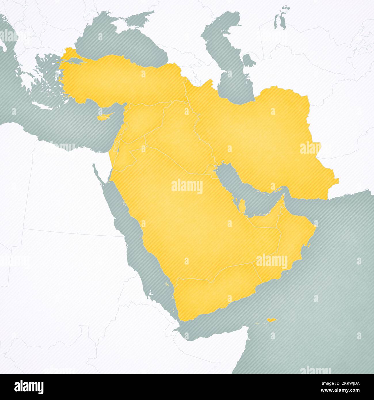 All countries on the map of Middle East (Western Asia) with softly ...
