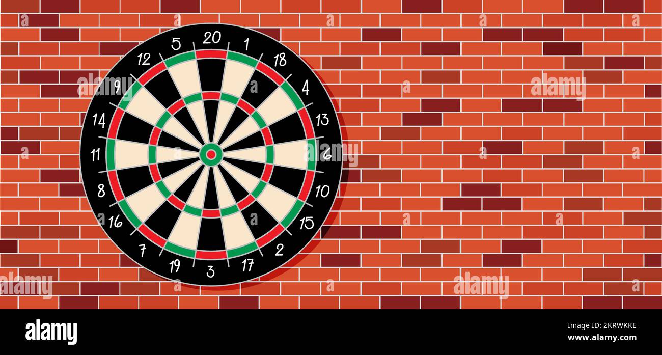 Drawing cartoon dart board on brick wall. Dartboard icon. Game board ...