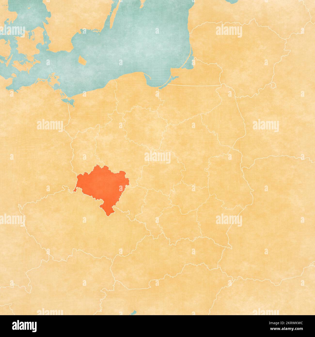 Lower Silesia on the map of Poland in soft grunge and vintage style ...