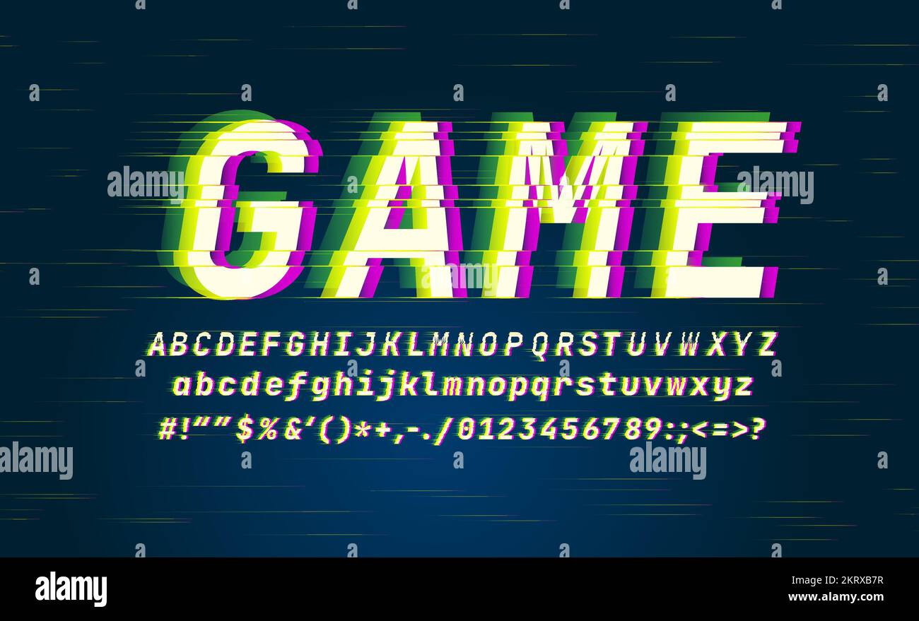 Glitch style digital font Latin alphabet Latin alphabet. Set of letters ...