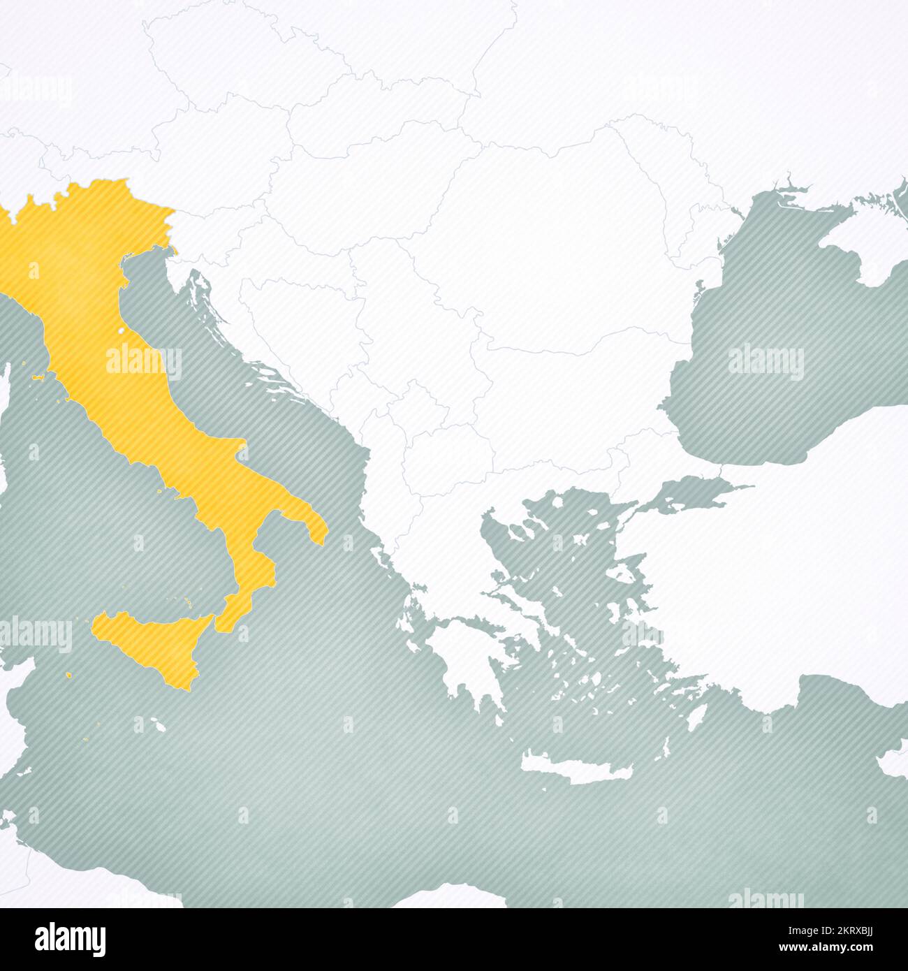 Italy on the map of Balkans with softly striped vintage background ...