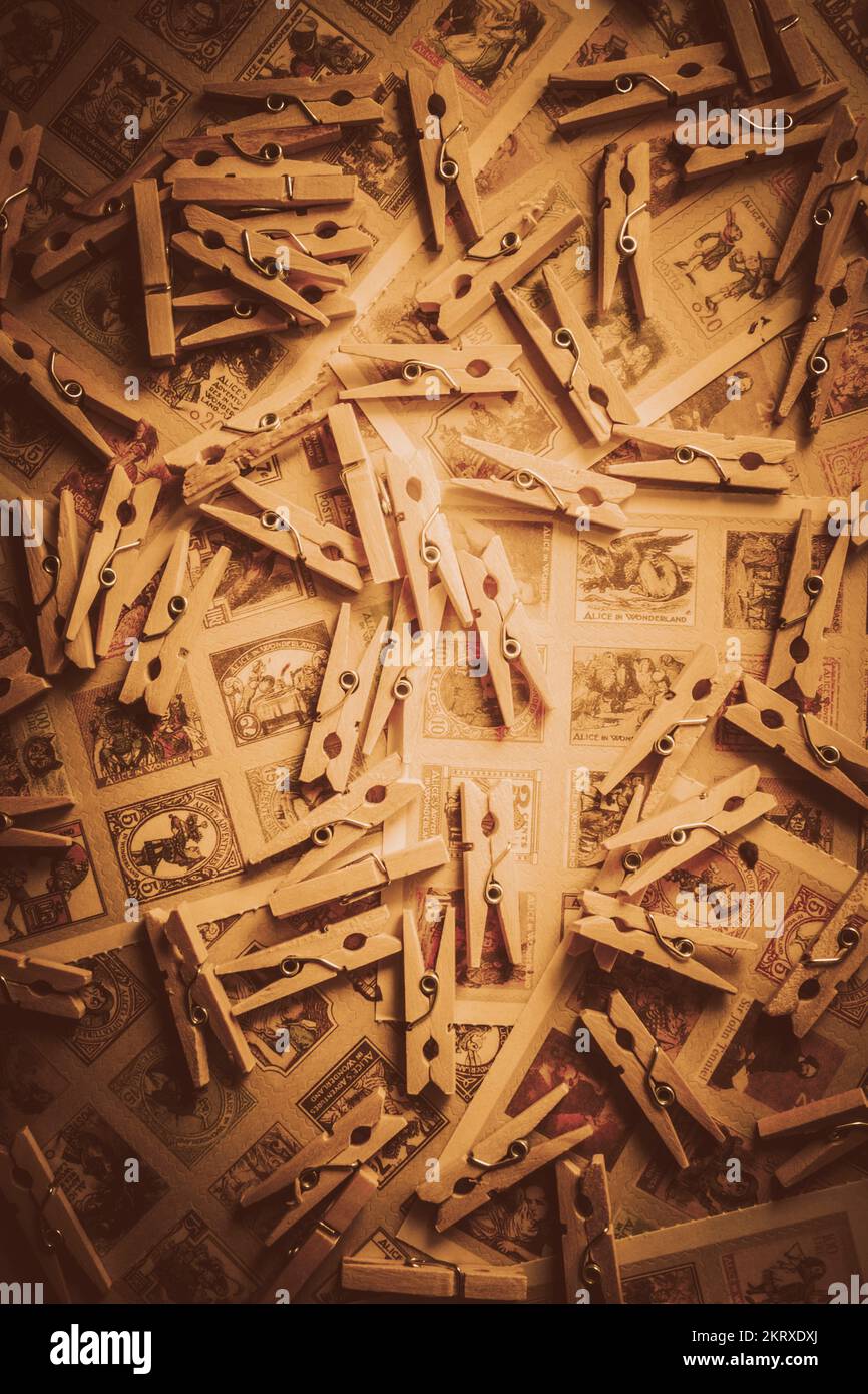 Old rustic photo on a typical fifties laundry scene with vintage wooden ...