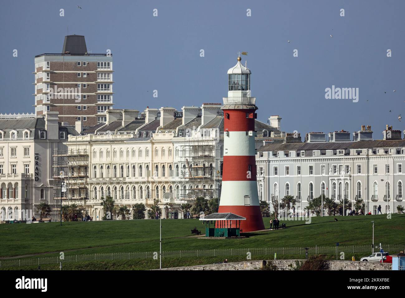 Grade I listed, Smeaton’s Tower on Plymouth Hoe, seen in a longshot ...