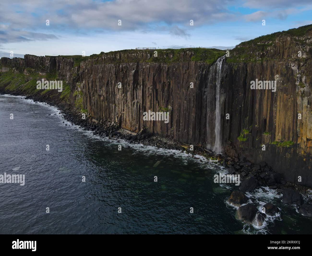 Aerial panoramic view of Kilt Rock & Mealt Falls on the coast of the ...