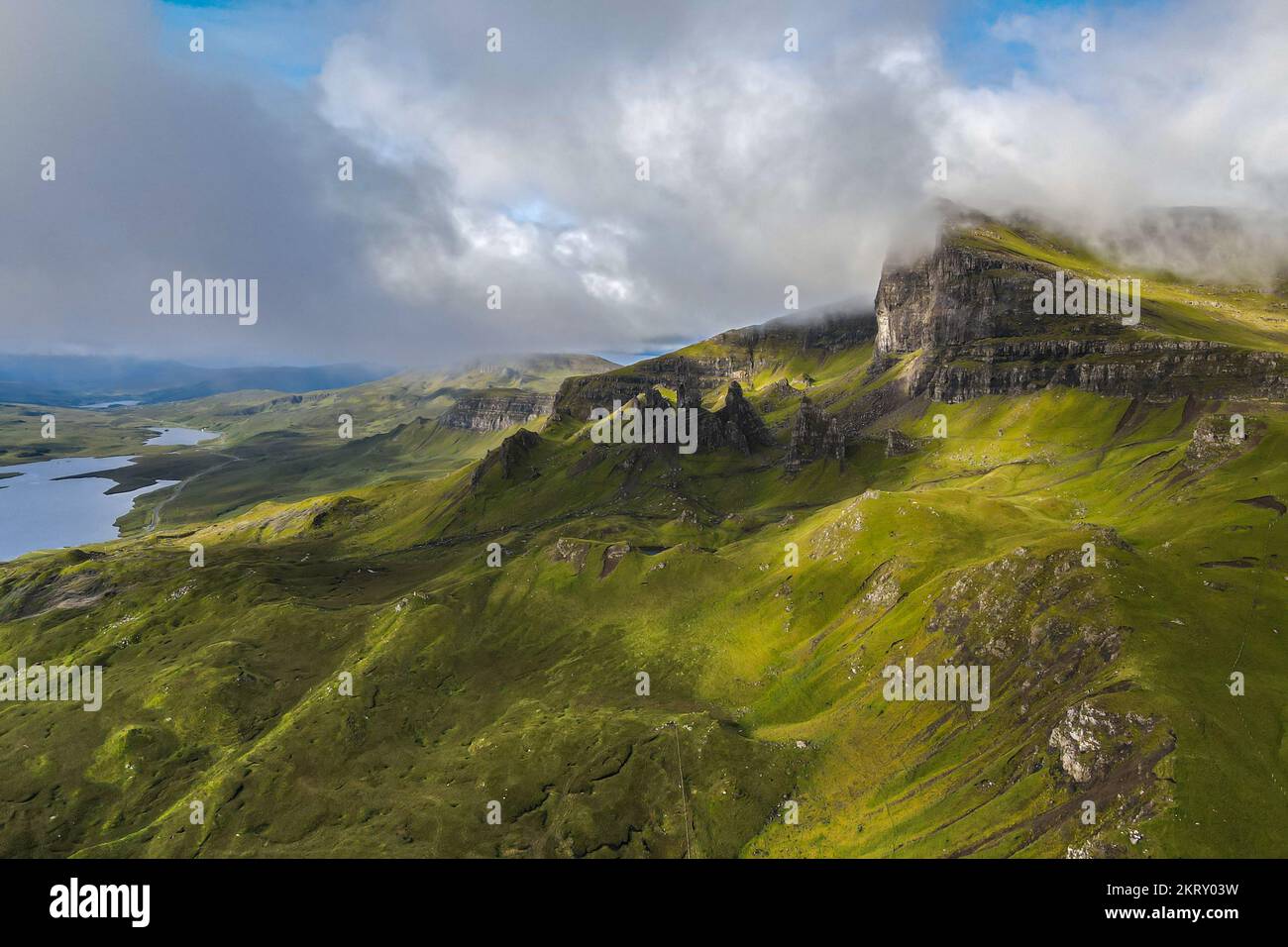 Aerial panoramic view of the scotish highlands Isle of Skye in northern ...