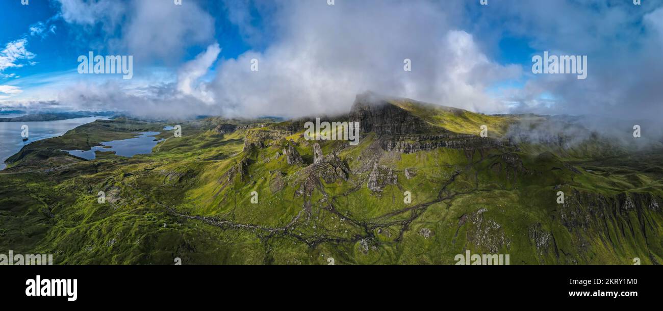 Aerial panoramic view of the scotish highlands Isle of Skye in northern ...