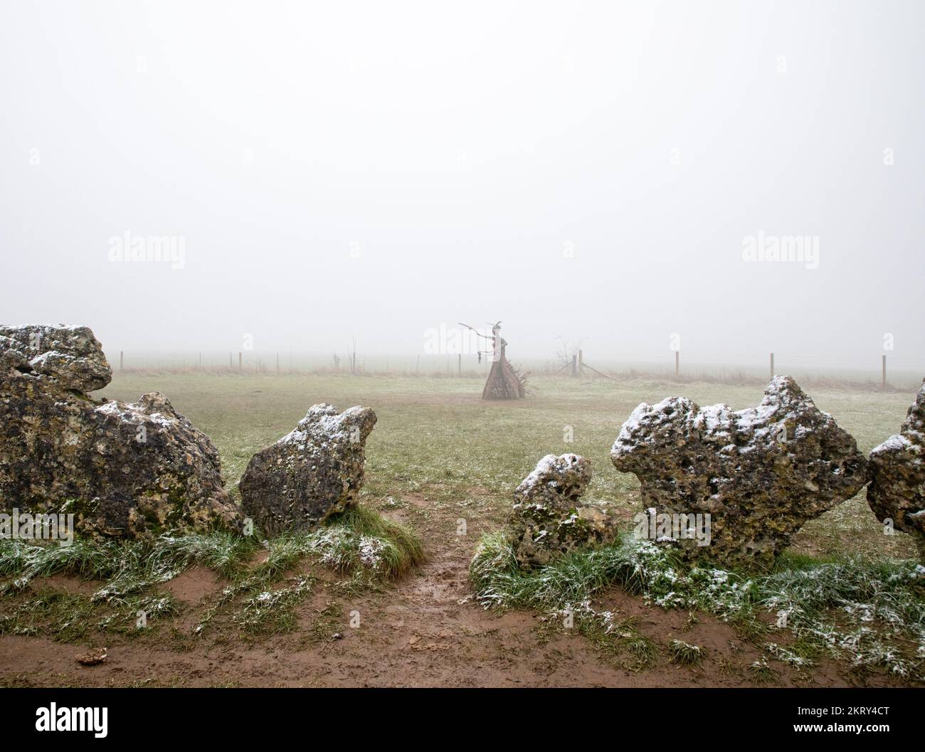 The wicker witch sculpture at the Rollright Stones in Oxfordshire on a ...