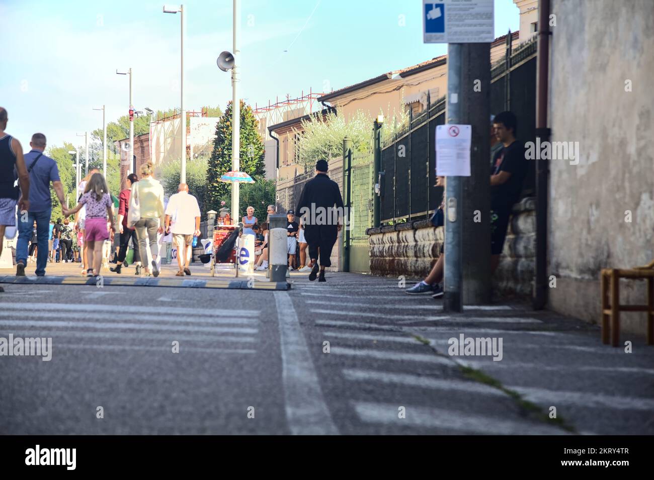 Stalls and crowd of a fair in the italian countryside in summer Stock ...