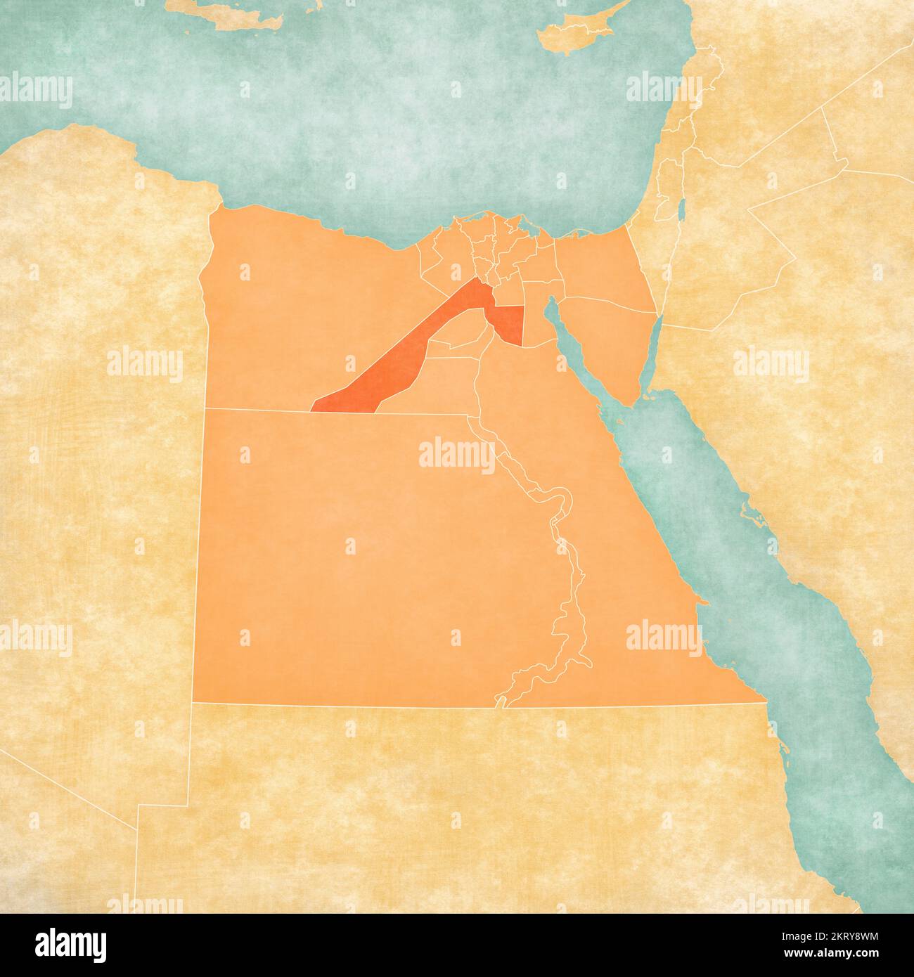 Giza on the map of Egypt in soft grunge and vintage style, like old ...