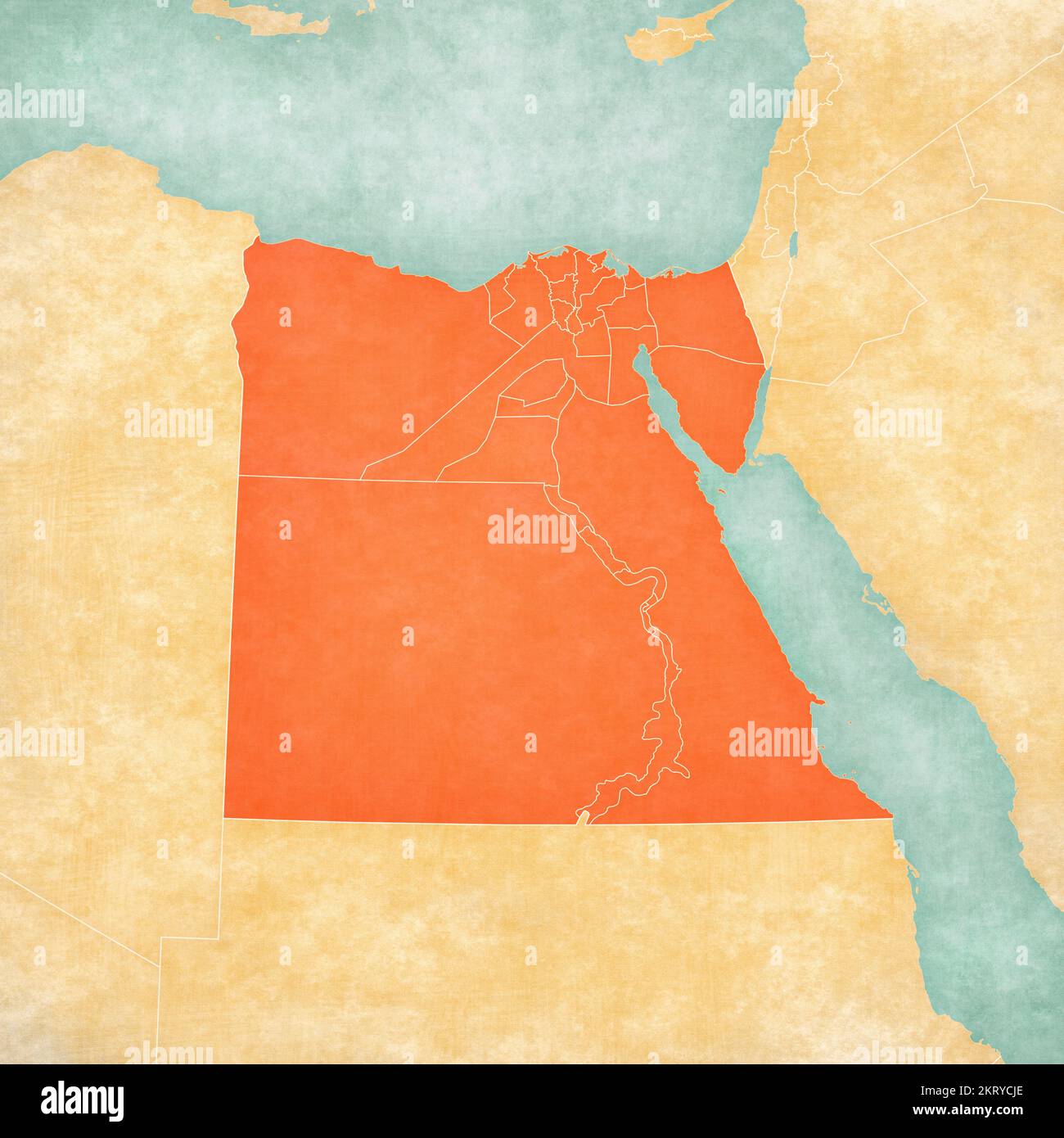 Map of Egypt with provincial borders in soft grunge and vintage style ...