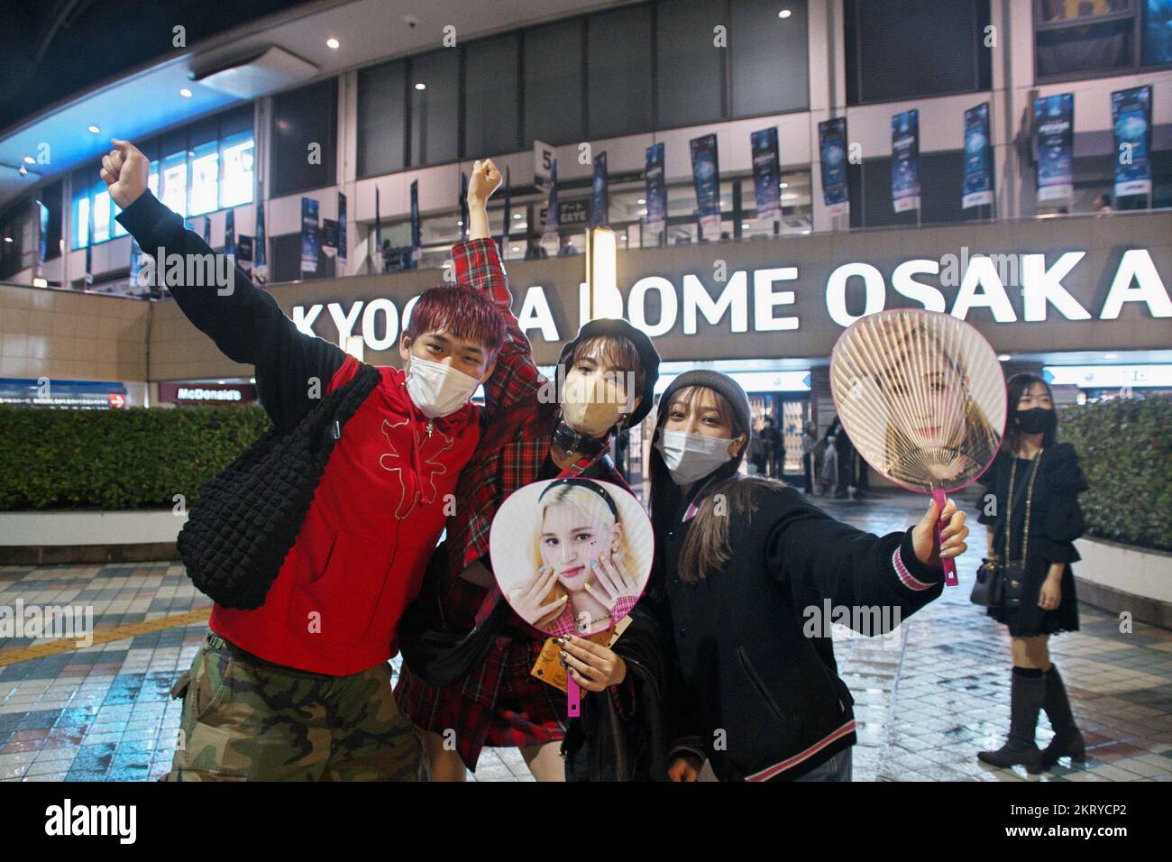 Osaka, Japan. 29th Nov, 2022. Japanese fans pose for camera during outside of the 2022 MAMA ...