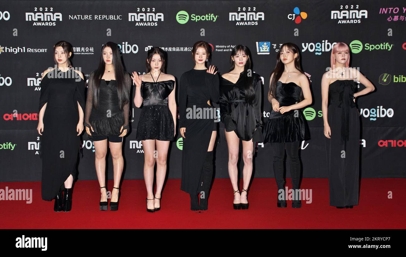 Osaka, Japan. 29th Nov, 2022. K-pop group NMIXX attend a red carpet event of the 2022 MAMA (Mnet ...