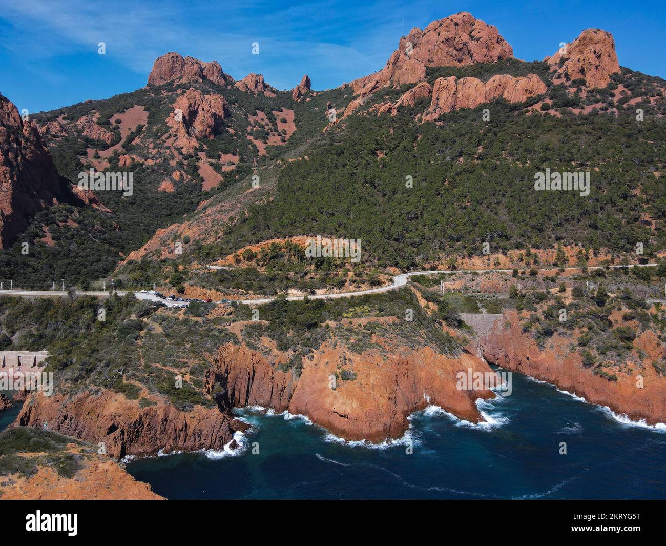 Aerial view above the massif de L'Esterel in the French Riviera on the ...