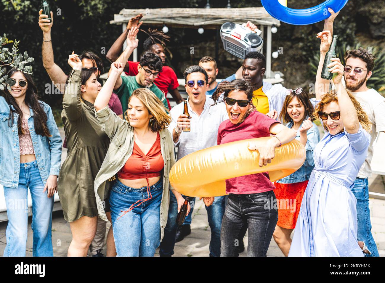 Group friends having pool party they dance hi-res stock photography and ...